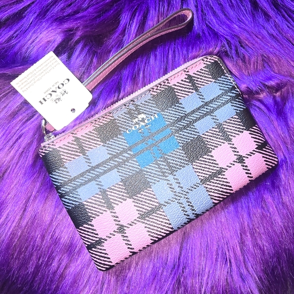 Coach | Bags | Coach Plaid Wristlet In Pink And Blue Nwt Great Present ...